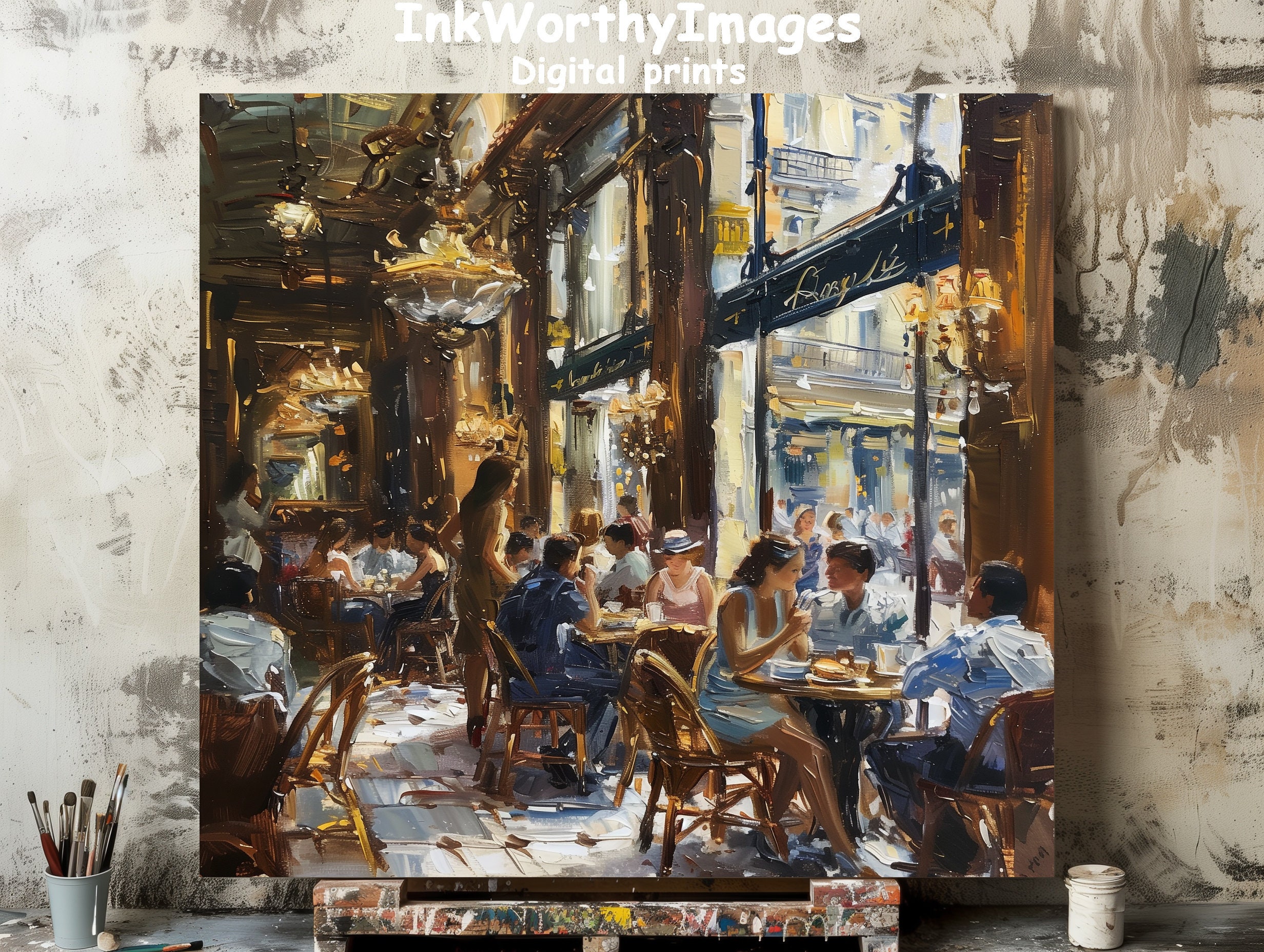 Parisian Cafe Scene | Elegant Street Cafe Art | Urban Dining Painting ...