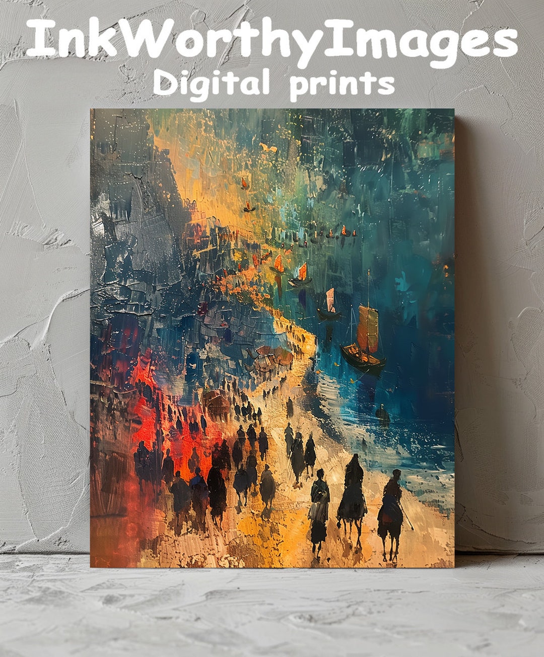 Medieval Coastal Caravan Painting | Vibrant Historical Art | Seaside ...