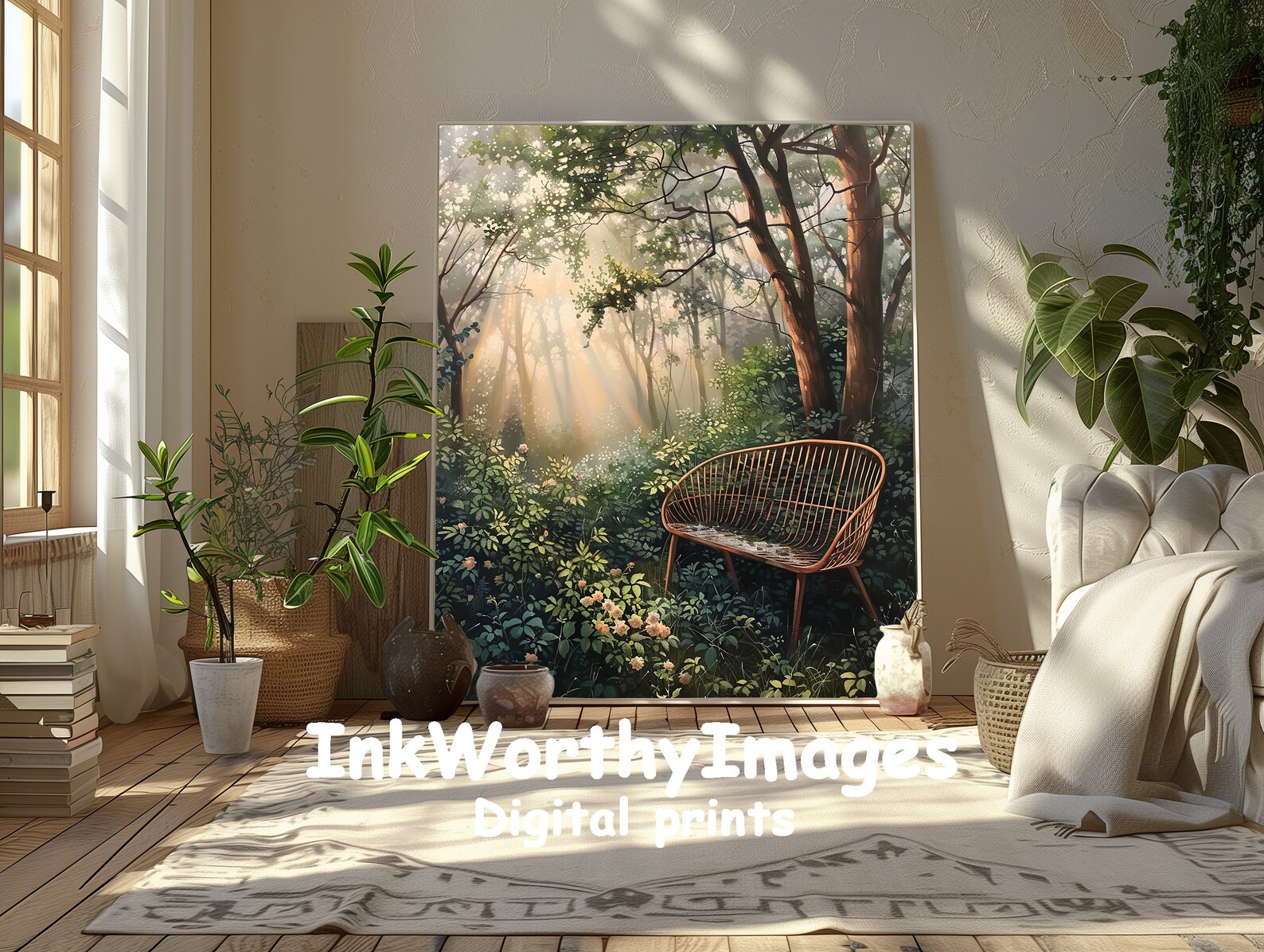 Sunlit Forest Bench Print Digital Download Printable Wall Art Serene ...