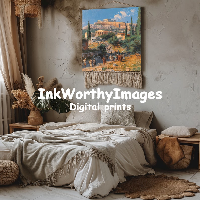 Ancient Greek Agora Scene With Acropolis View Historical Landscape Art ...