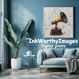 Vintage Gramophone and Musical Notes | Classic Music Art Print | Retro ...