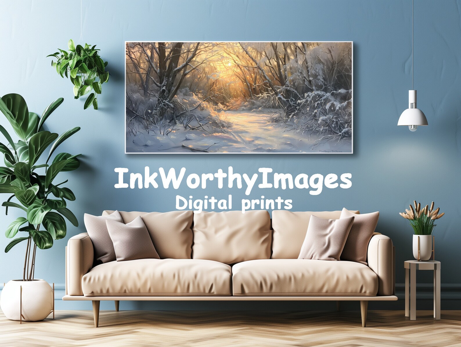 Golden Glow Winter Wonderland | Peaceful Snowy Forest Art Print ...