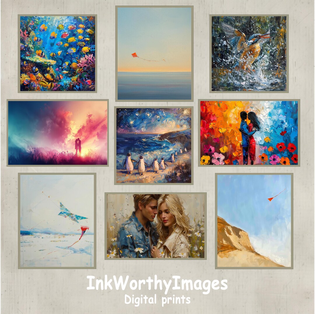 Colorful Fish Art Kite in Sky Art Hummingbird Art Sunset Couple Art ...