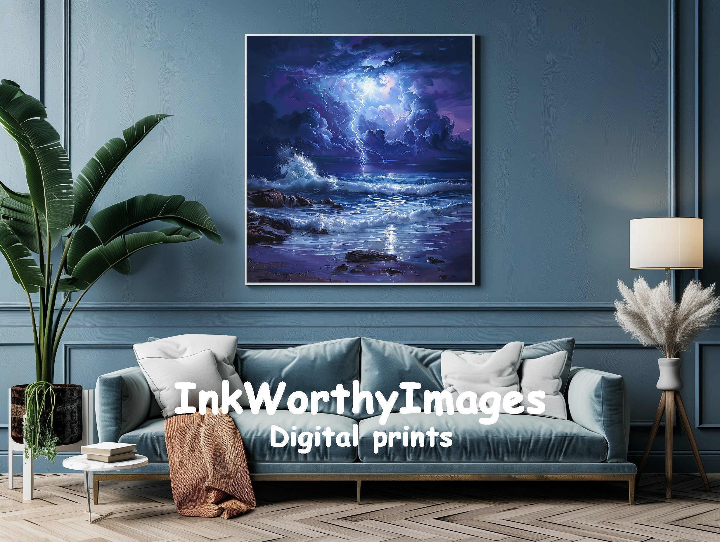 Stormy Night Ocean Art Print | Dramatic Seascape With Lightning | Dark ...