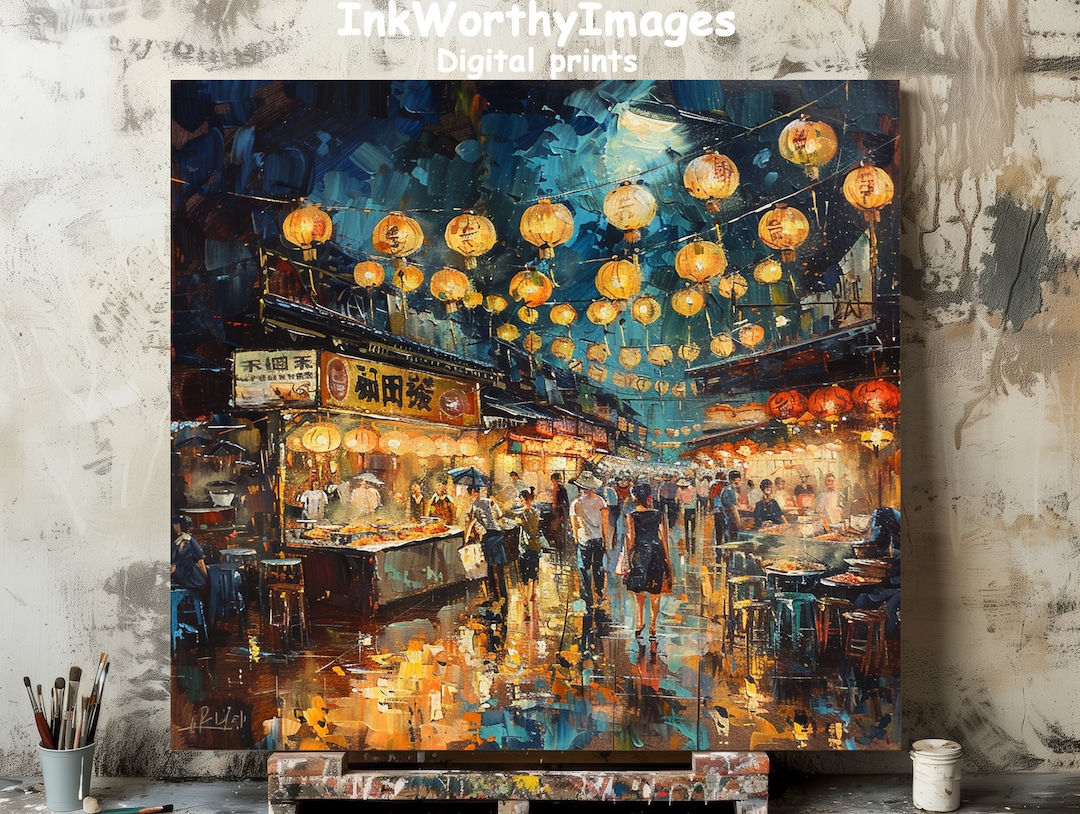 Vibrant Night Market | Colorful Lanterns Street Scene | Lively Urban ...