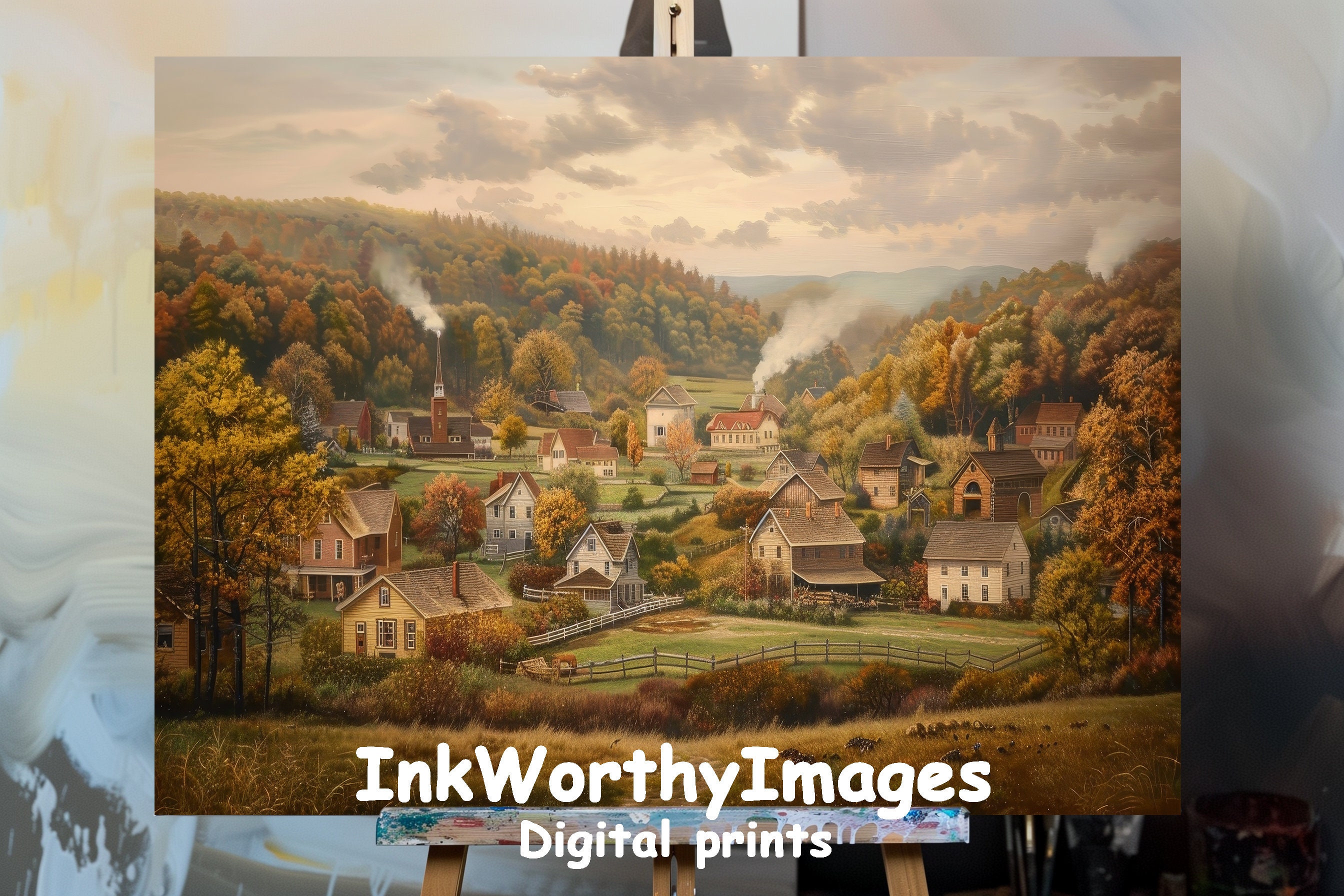 Charming Autumn Village Painting | Cozy Fall Landscape Art | Rustic ...