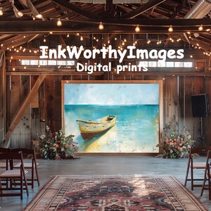 Rustic Coastal Rowboat Art Seaside Watercolor Printable Ocean Landscape ...