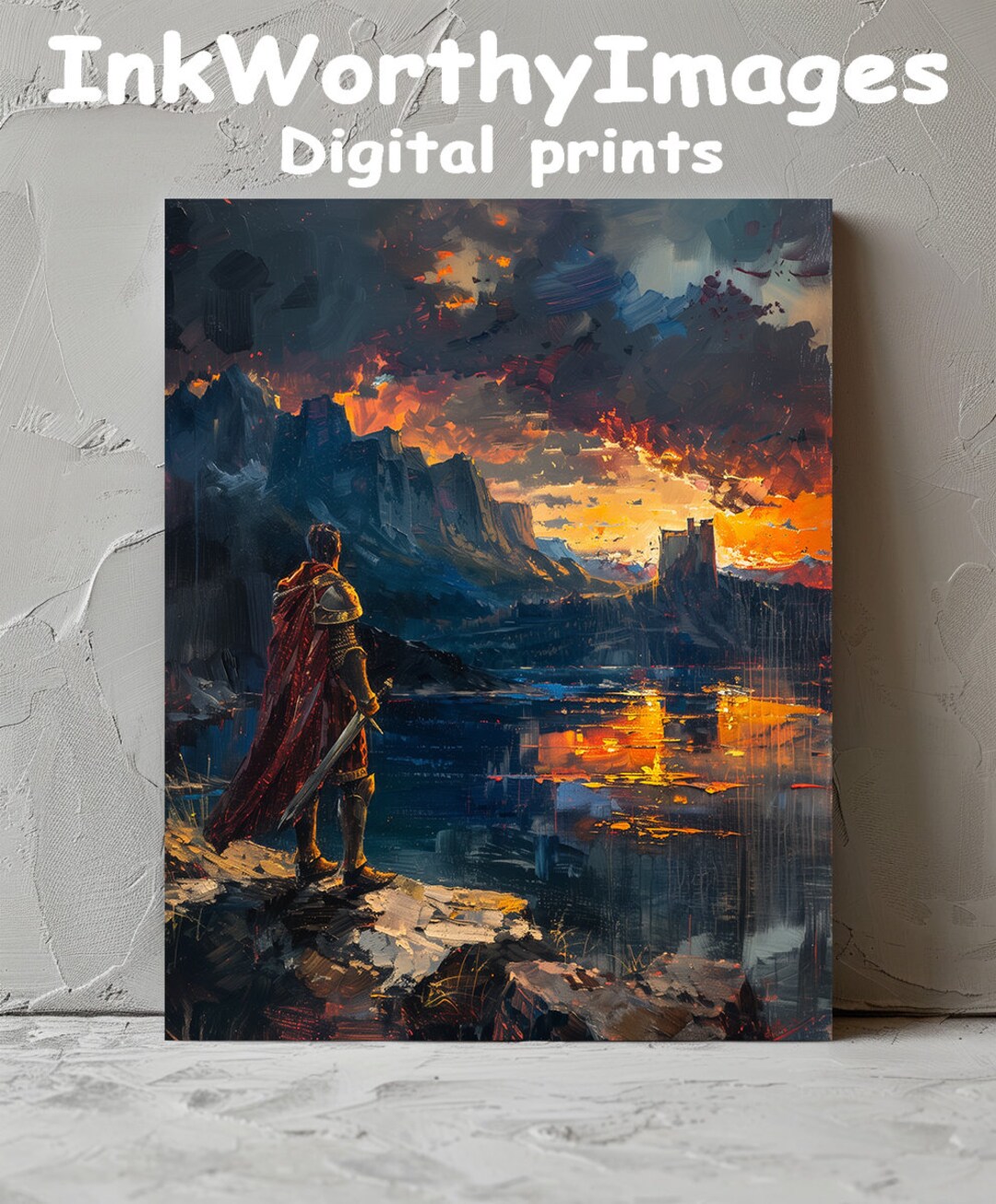 Epic Warrior Sunset Painting | Fantasy Landscape Art | Home Decor ...