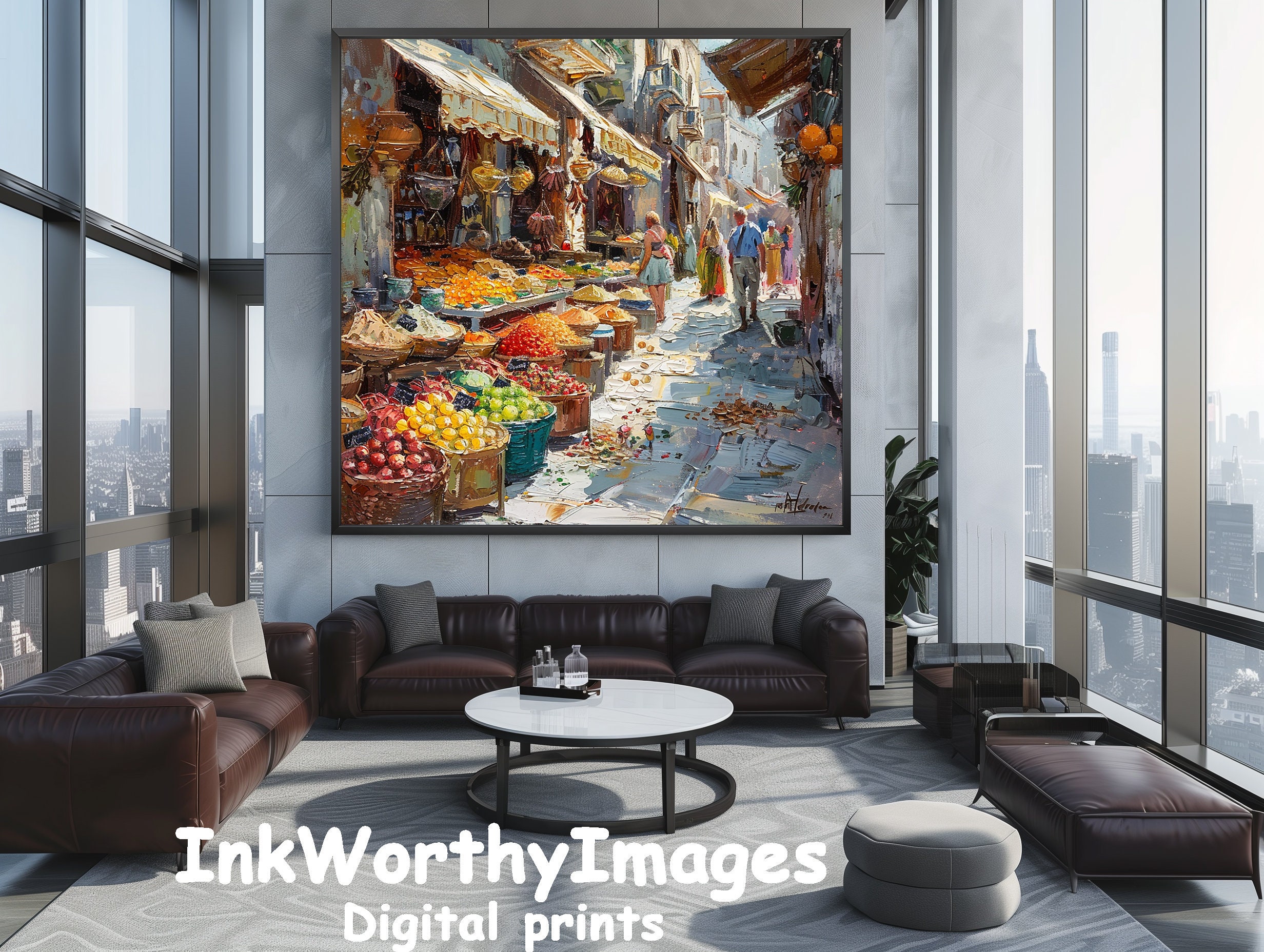 Bustling Market Street Art Print | Colorful Urban Marketplace | Vibrant ...