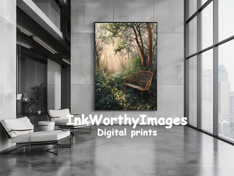 Sunlit Forest Bench Print Digital Download Printable Wall Art Serene ...