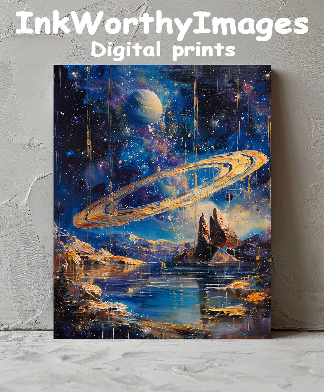 Cosmic Landscape Painting | Surreal Planetary Art | Saturn's Rings ...