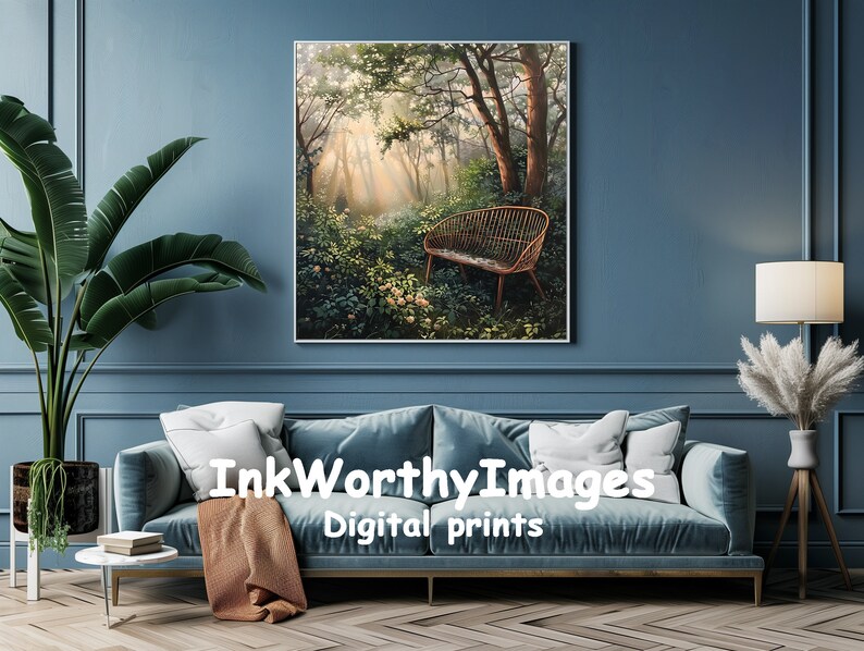 Sunlit Forest Bench Print Digital Download Printable Wall Art Serene ...