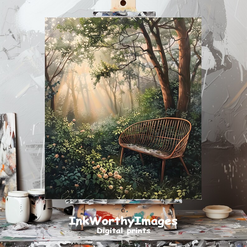 Sunlit Forest Bench Print Digital Download Printable Wall Art Serene ...