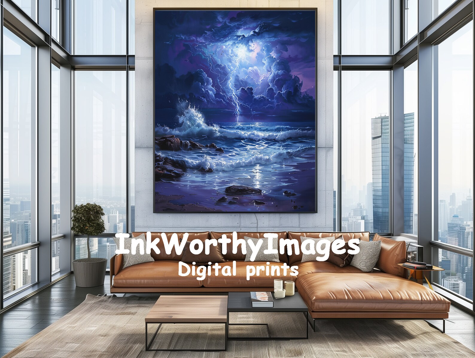 Stormy Night Ocean Art Print | Dramatic Seascape With Lightning | Dark ...