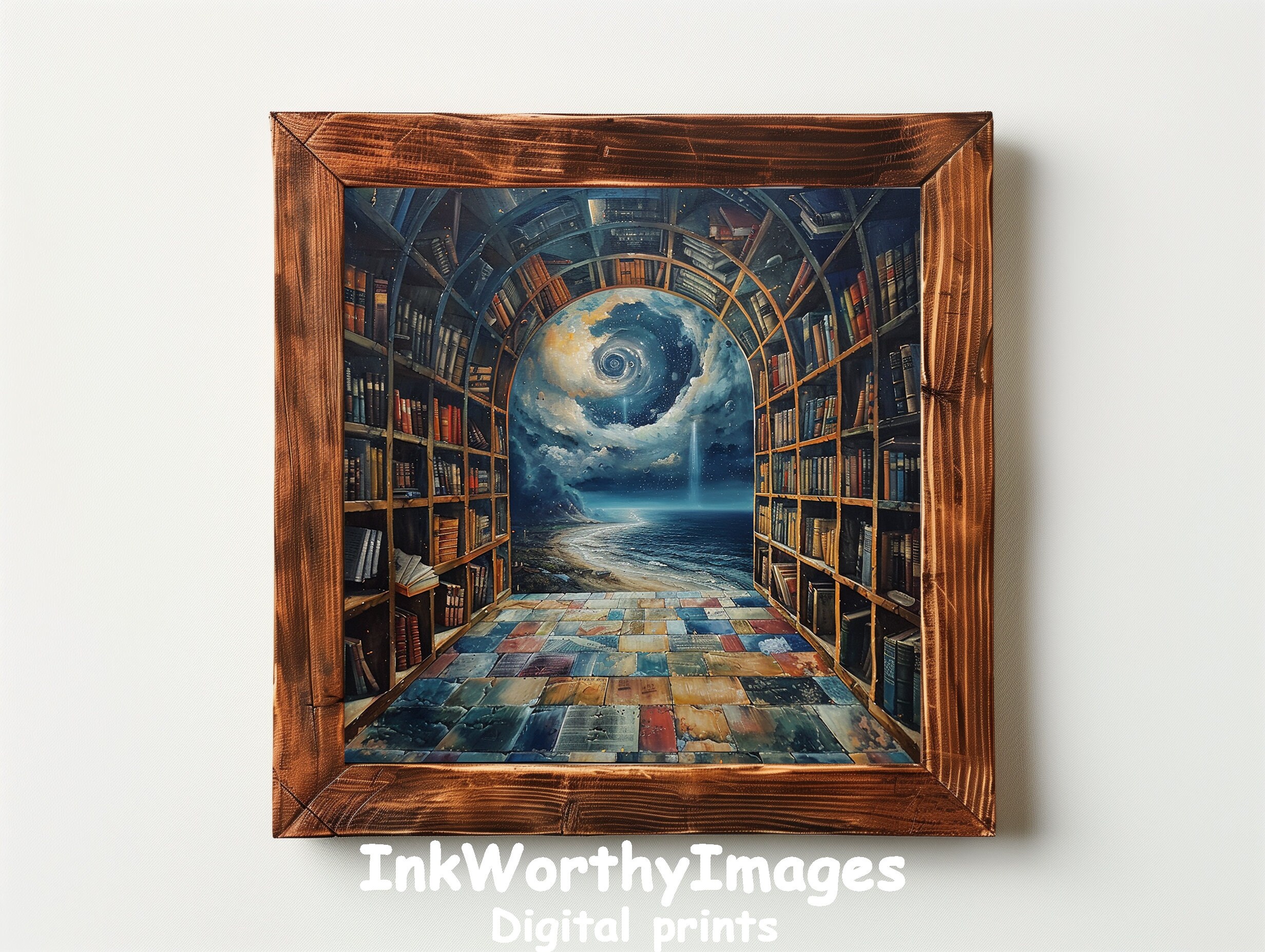Surreal Library Portal Digital Print Celestial Vortex Artwork Fantasy ...