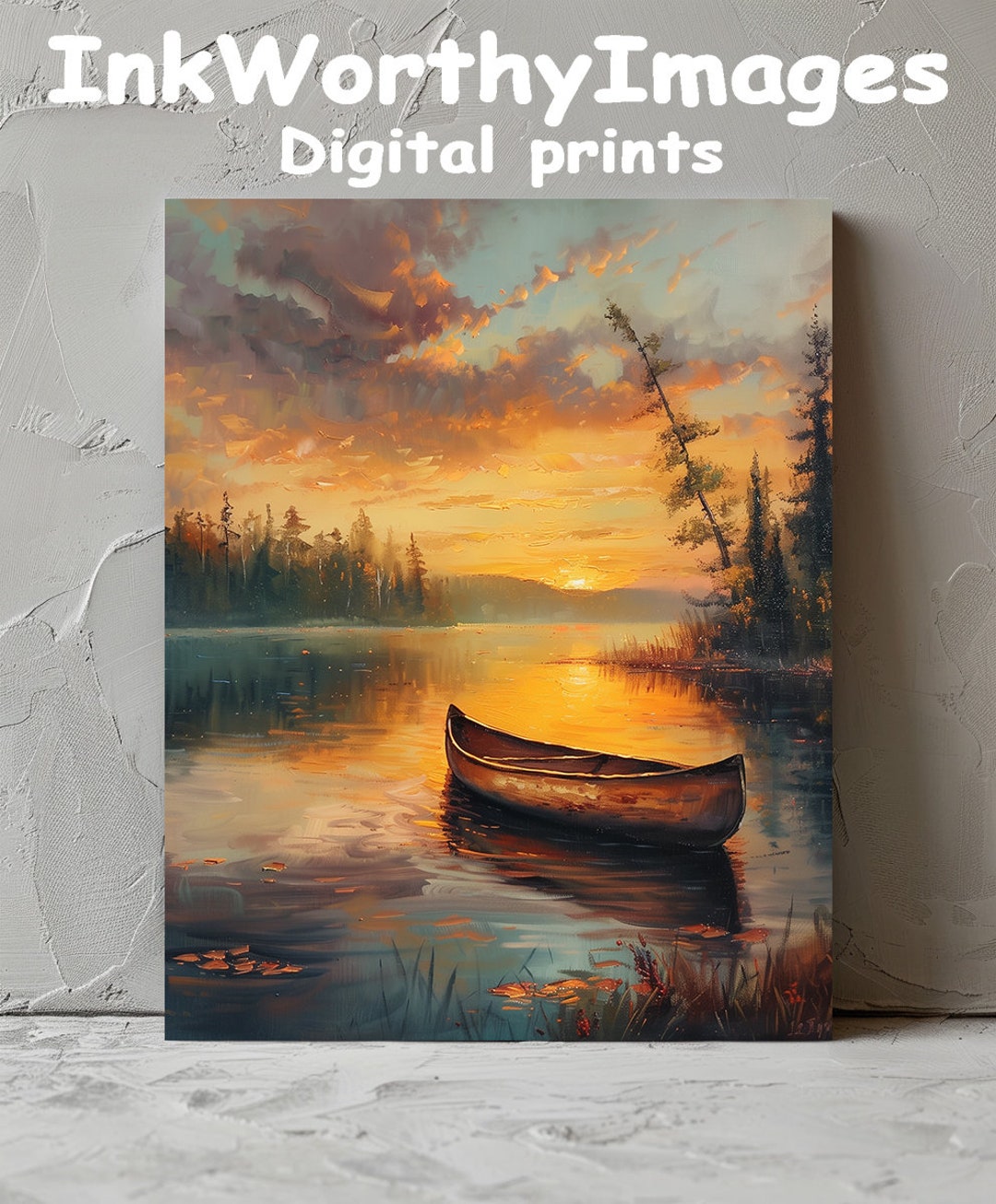 Sunset Canoe on Lake | Digital Download | Printable Wall Art | Home ...
