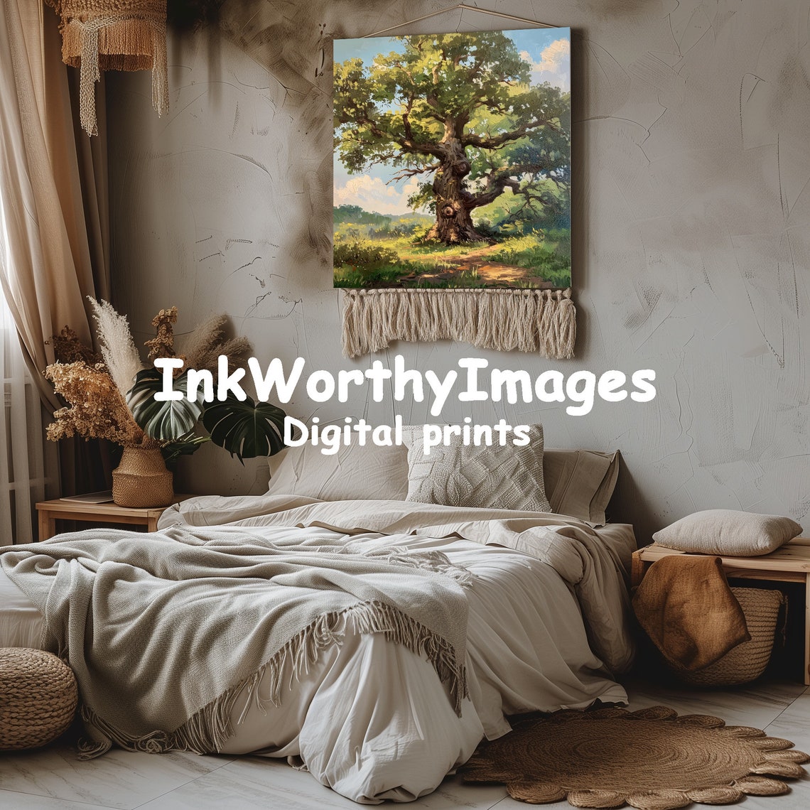 Ancient Oak Tree Painting Nature Art Print Modern Home Decor Scenic ...
