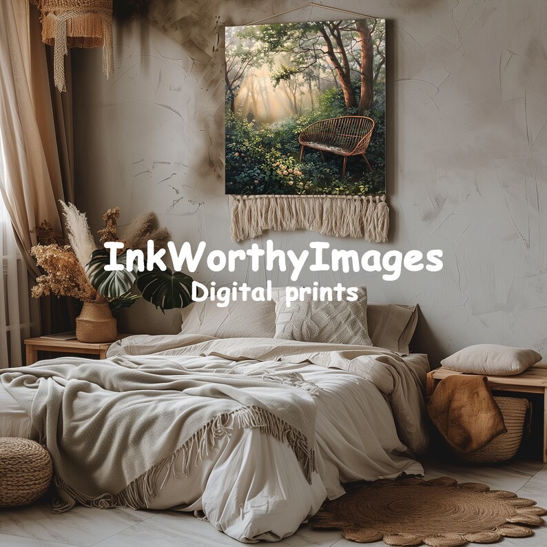 Sunlit Forest Bench Print Digital Download Printable Wall Art Serene ...