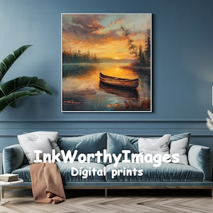 Sunset Canoe on Lake | Digital Download | Printable Wall Art | Home ...