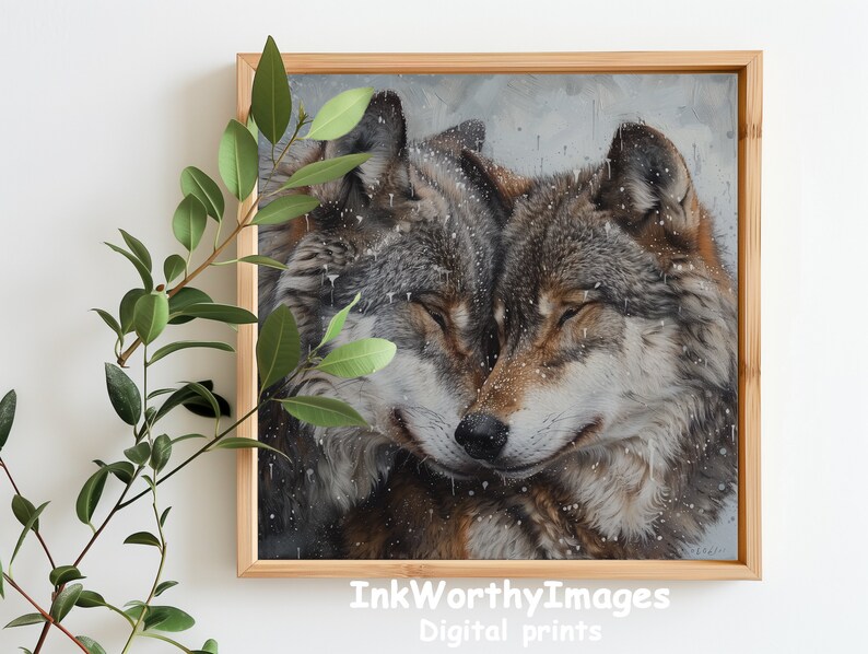 Loving Wolf Pair in Snow | Wildlife Romance Art Print | Printable - Etsy
