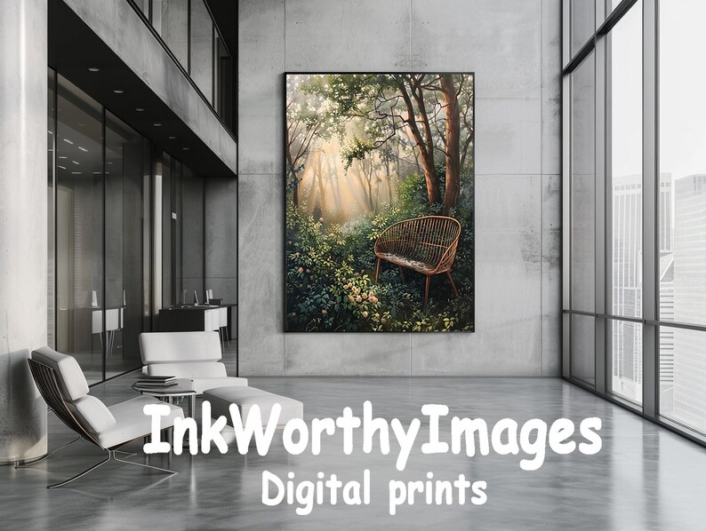 Sunlit Forest Bench Print Digital Download Printable Wall Art Serene ...