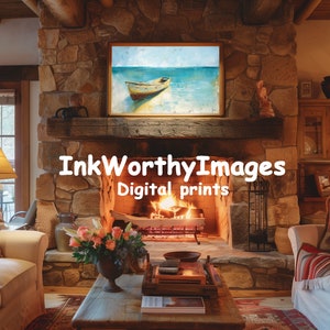 Rustic Coastal Rowboat Art Seaside Watercolor Printable Ocean Landscape ...