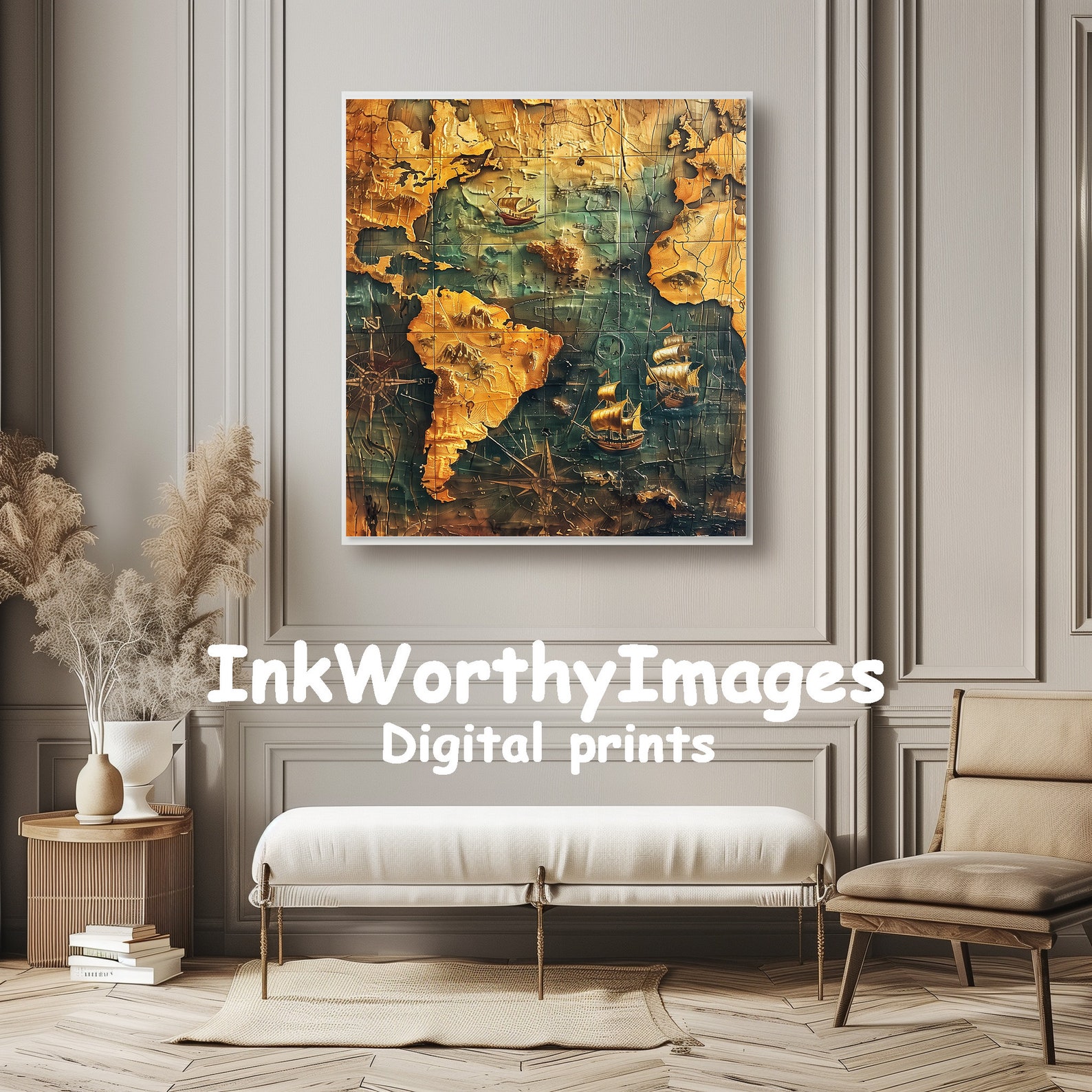 Vintage World Map Art | Digital Download | Printable Wall Art | Home ...