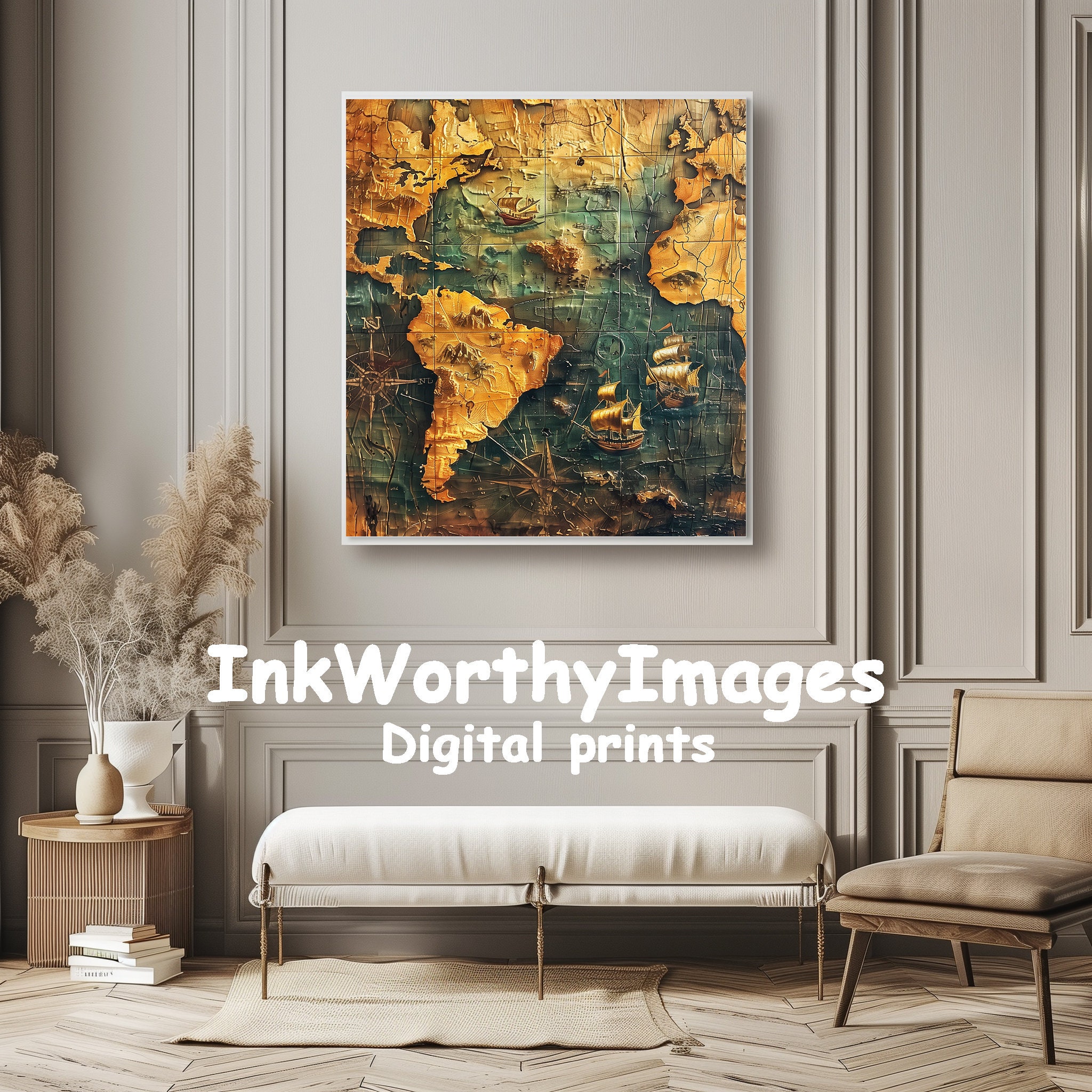 Vintage World Map Art | Digital Download | Printable Wall Art | Home ...