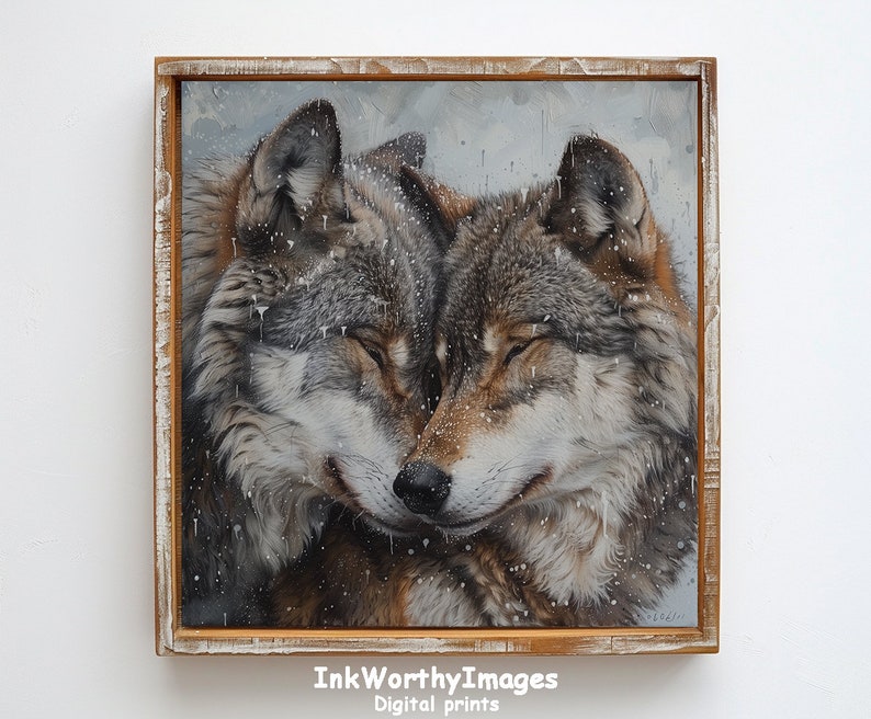 Loving Wolf Pair in Snow | Wildlife Romance Art Print | Printable - Etsy