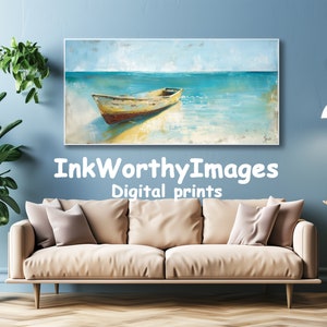 Rustic Coastal Rowboat Art Seaside Watercolor Printable Ocean Landscape ...