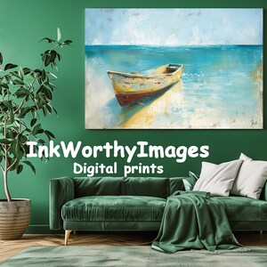 Rustic Coastal Rowboat Art Seaside Watercolor Printable Ocean Landscape ...