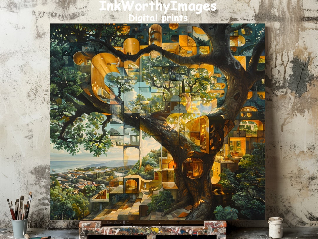 Enchanted Treehouse Art Print | Surreal Nature Landscape | Fantasy Home ...