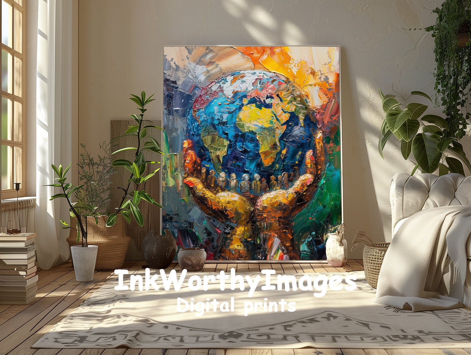 World in Hands Art Print: Colorful Earth Painting (digital Download) - Etsy
