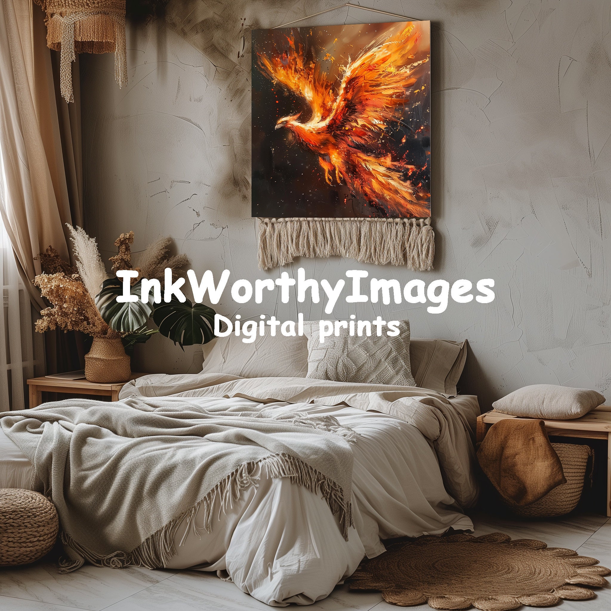 Fiery Phoenix Painting | Mythical Bird Art | Phoenix Rising Decor ...