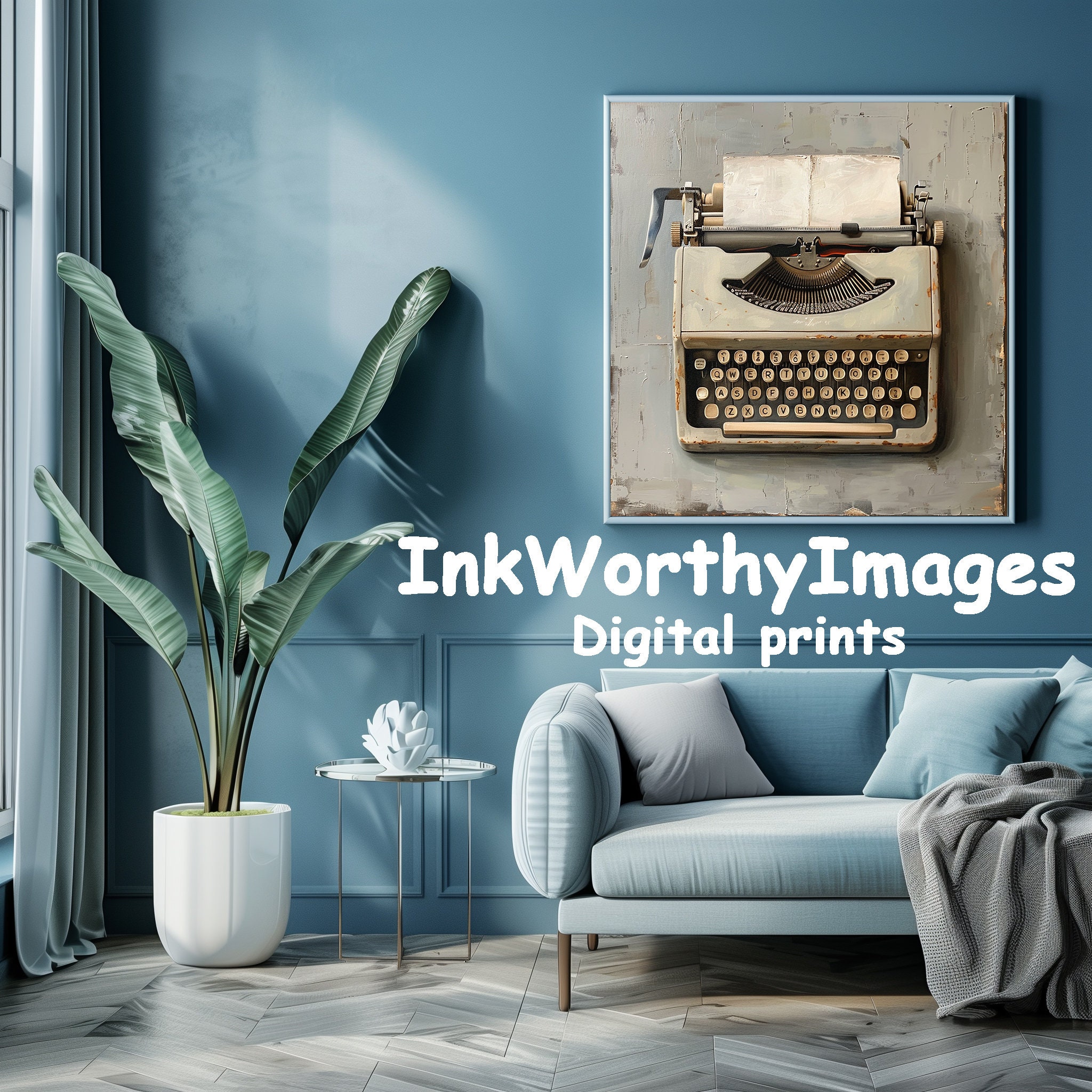 Vintage Typewriter Art Print Classic Writer's Machine on Gray ...