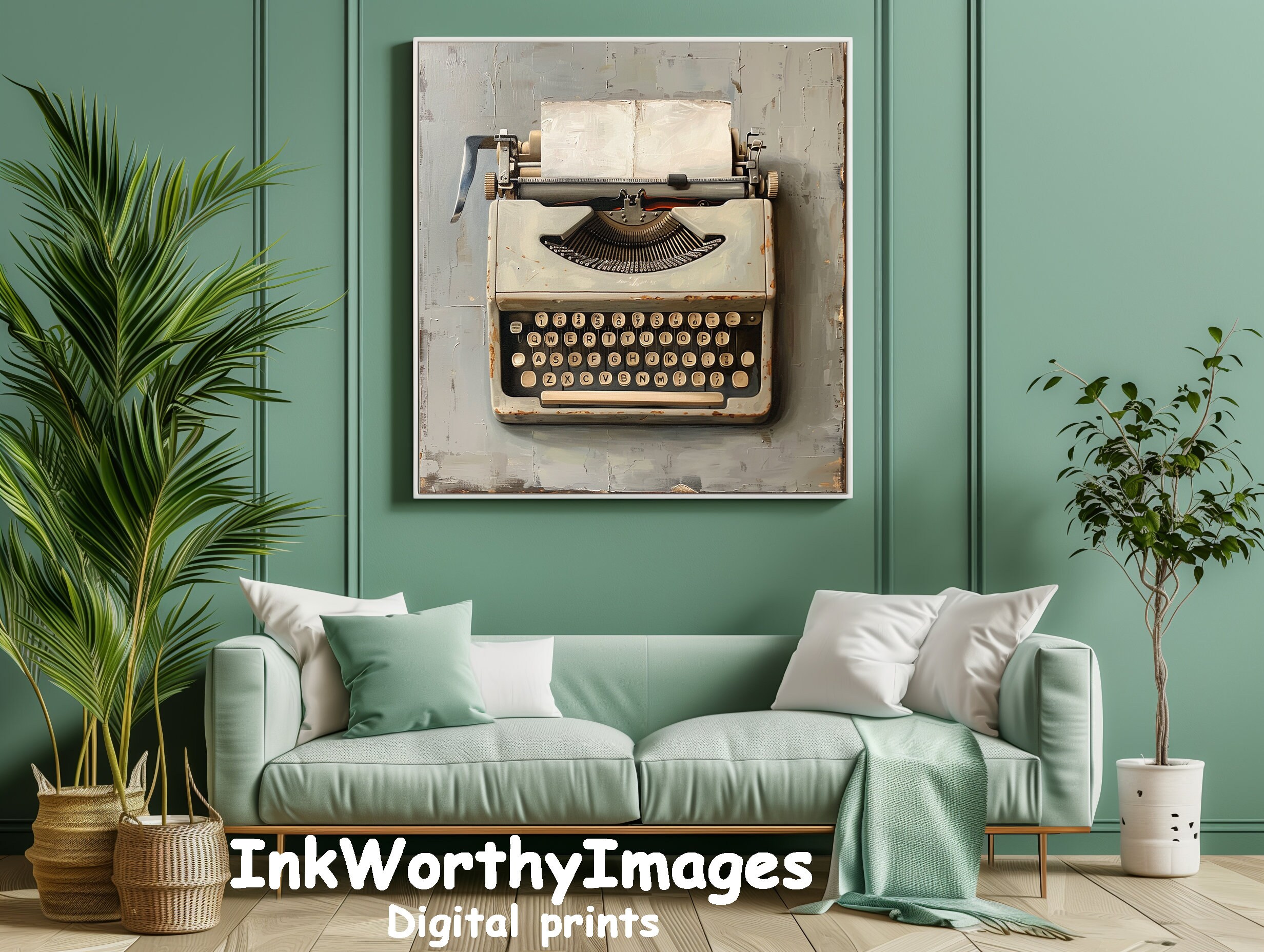 Vintage Typewriter Art Print Classic Writer's Machine on Gray ...