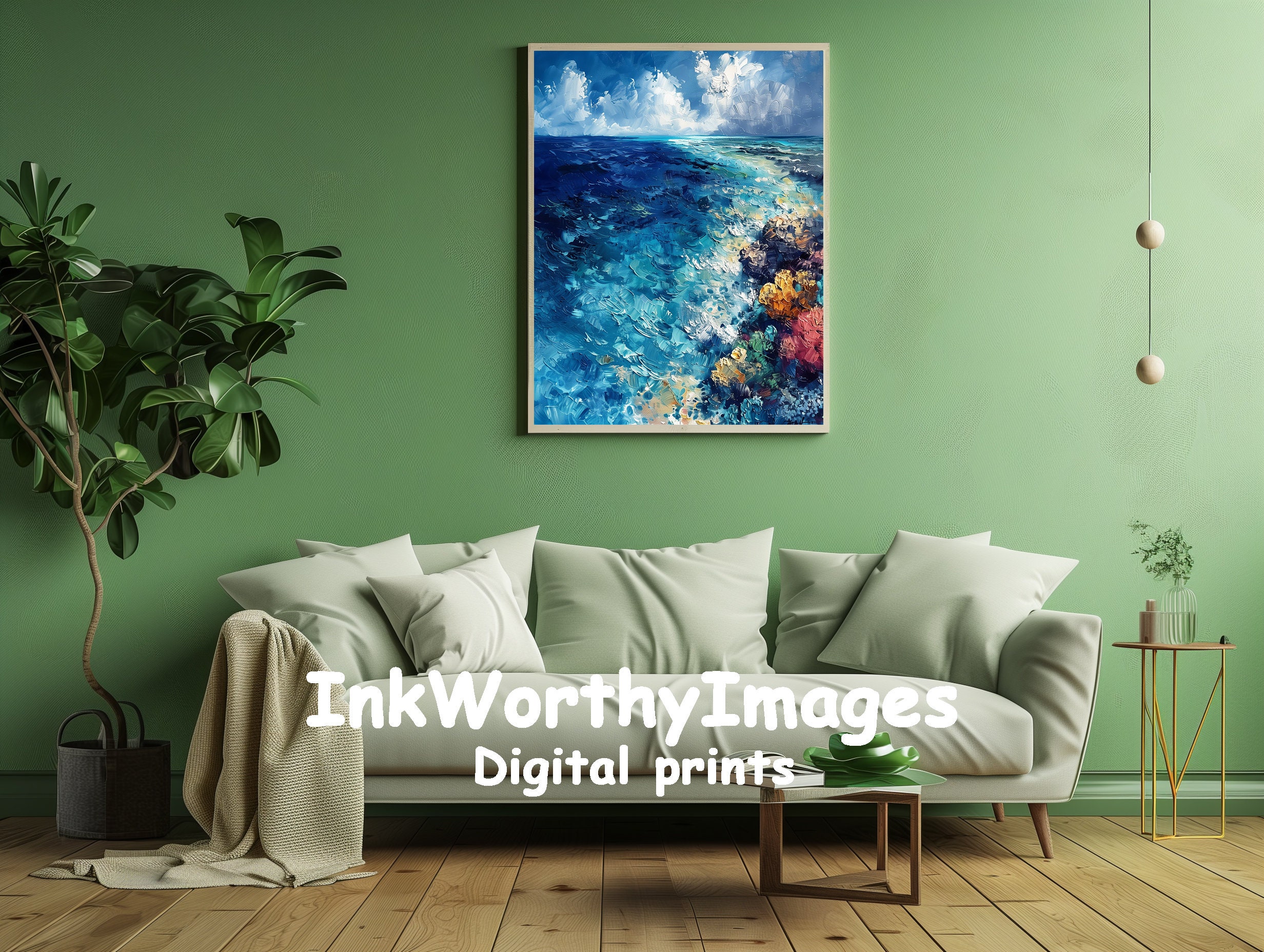 Vibrant Ocean Reef With Coral Colorful Marine Life Art Underwater ...