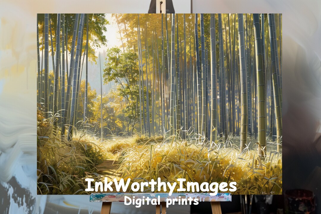 Bamboo Forest Print: Golden Sunlit Grove, Nature Path (digital Download ...