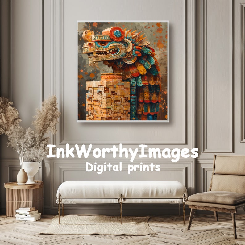 Aztec Serpent Sculpture Painting | Ancient Mesoamerican Art | Colorful ...