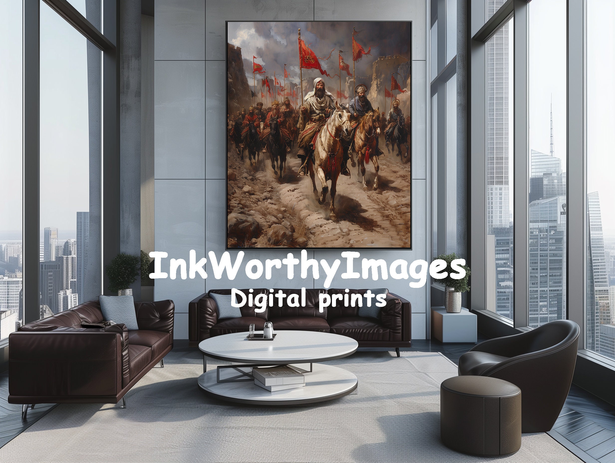 Middle Eastern Cavalry Battle Print: Historical Knightly Horsemen ...