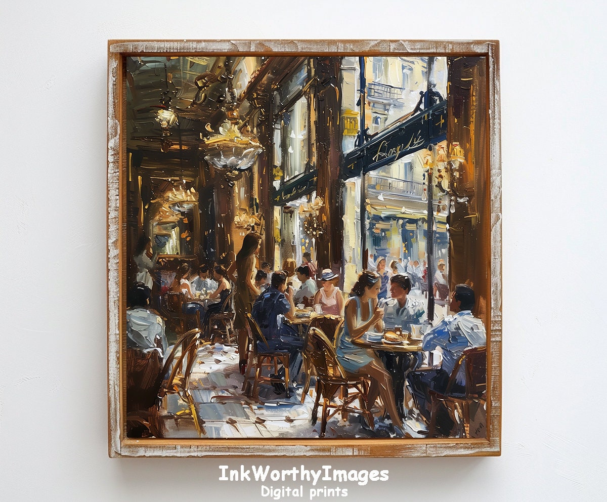 Parisian Cafe Scene | Elegant Street Cafe Art | Urban Dining Painting ...