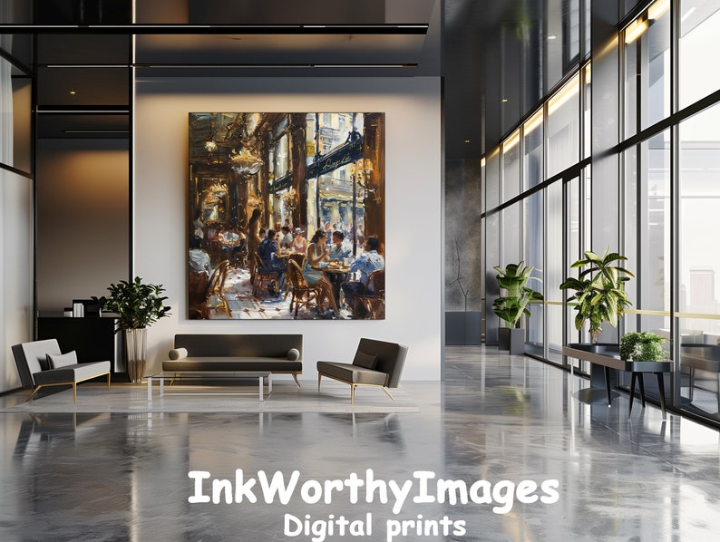 Parisian Cafe Scene | Elegant Street Cafe Art | Urban Dining Painting ...