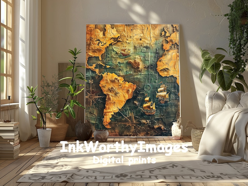 Vintage World Map Art | Digital Download | Printable Wall Art | Home ...