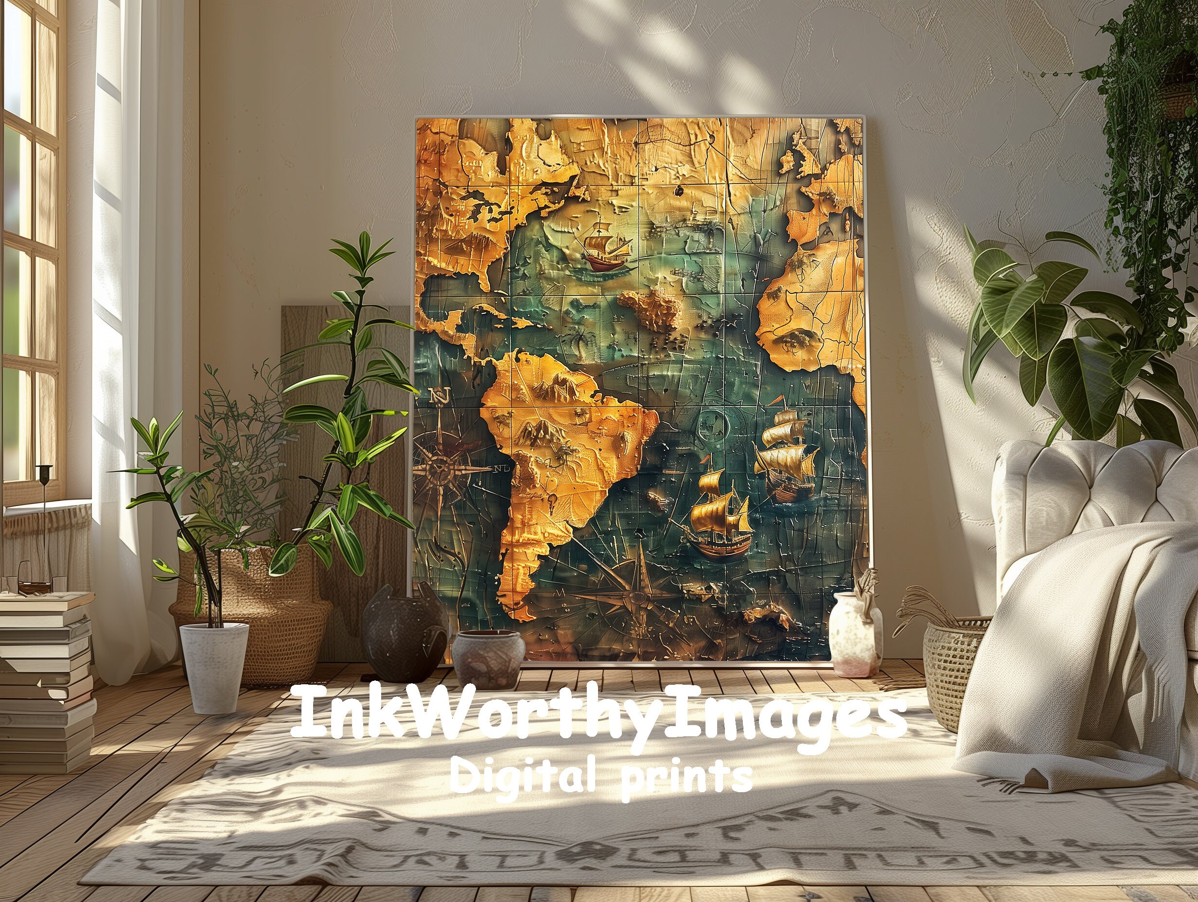 Vintage World Map Art | Digital Download | Printable Wall Art | Home ...