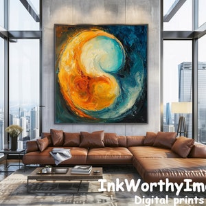 Colorful Abstract Yin Yang Art Print | Dynamic Zen Decor | Harmonious Balance Painting | Digital ...