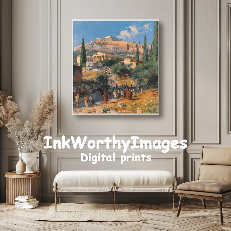 Ancient Greek Agora Scene With Acropolis View | Historical Landscape ...