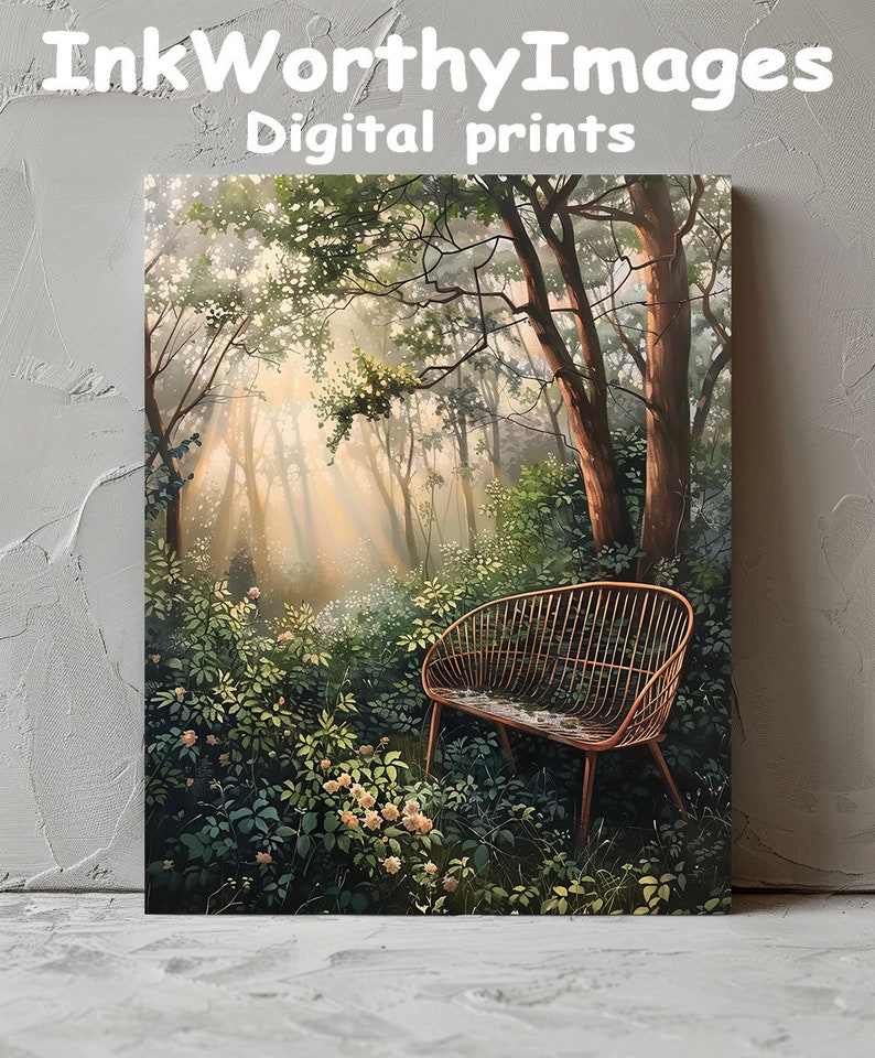 Sunlit Forest Bench Print Digital Download Printable Wall Art Serene ...