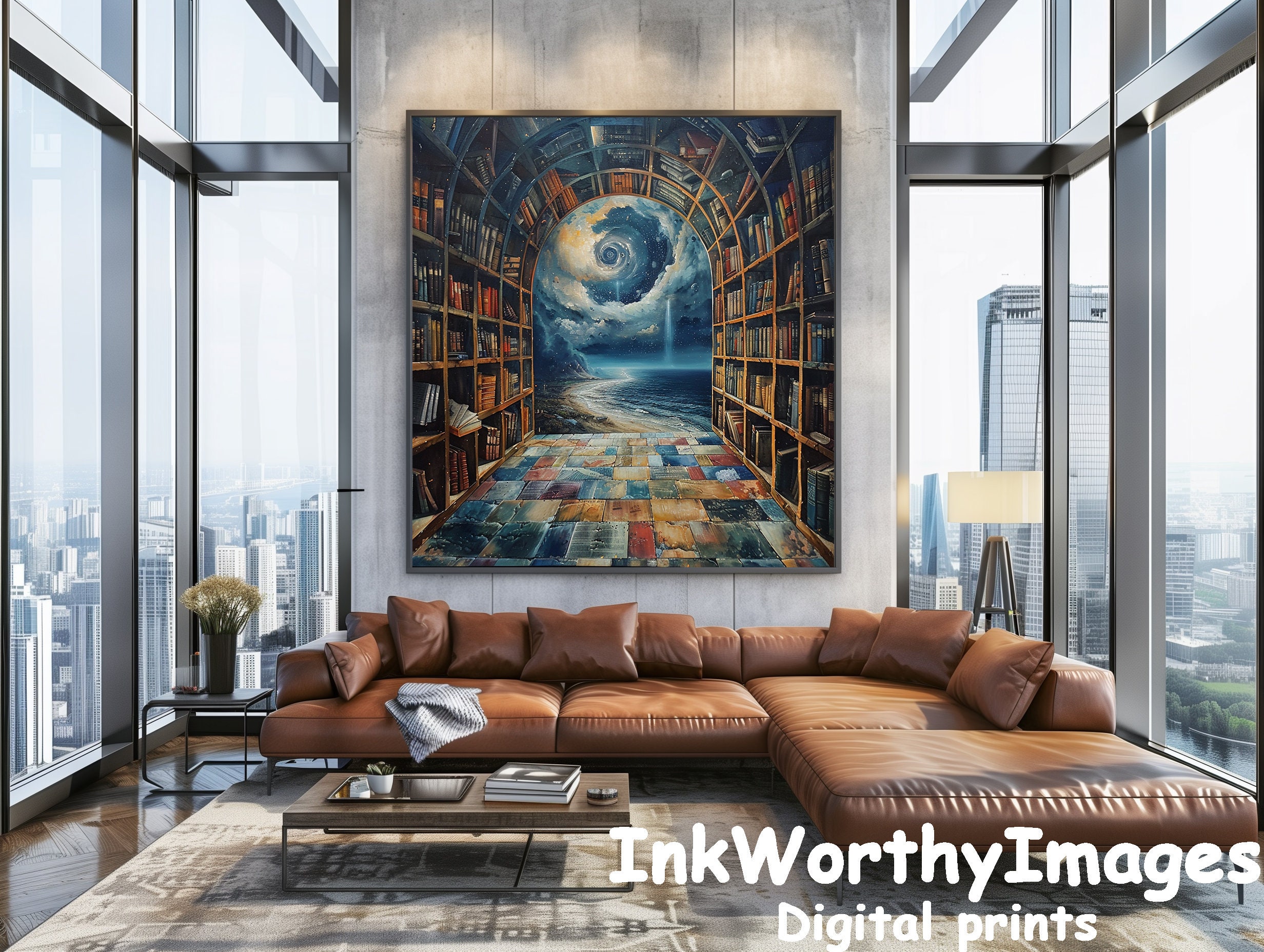 Surreal Library Portal Digital Print Celestial Vortex Artwork Fantasy ...