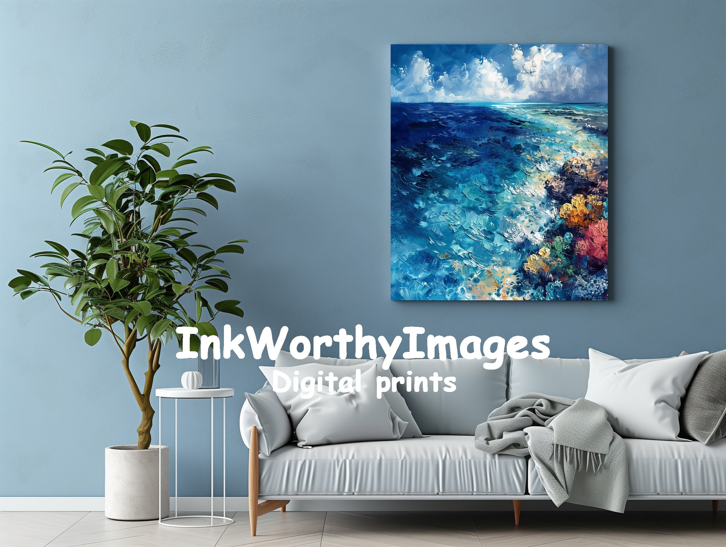 Vibrant Ocean Reef With Coral Colorful Marine Life Art Underwater ...