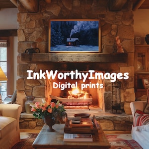 Cozy Cabin at Night Digital Download Winter Wonderland Art Snowy Forest ...